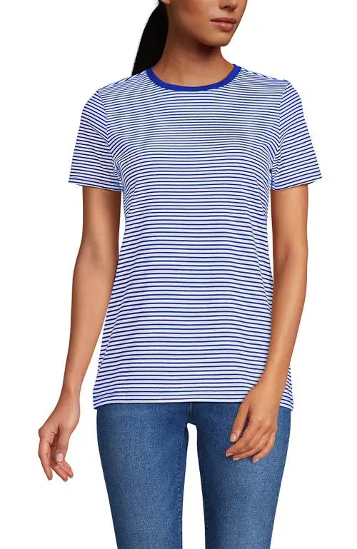 LANDS' END Supima Cotton Crewneck T-shirt - Deep Sea Navy Breton Stripe