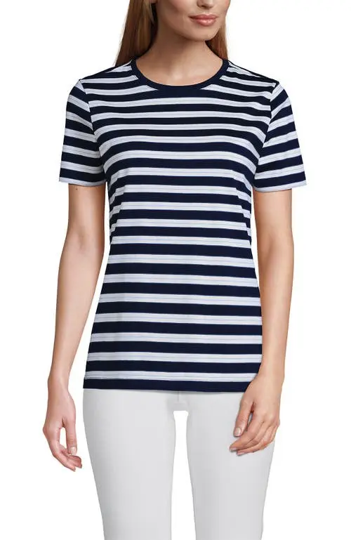 LANDS' END Relaxed Supima Cotton T-shirt - Deep Sea/blue Multi Stripe