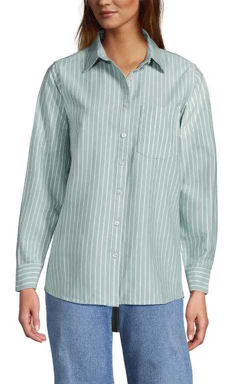 LANDS' END Oxford Shirt - Mineral Aqua Stripe