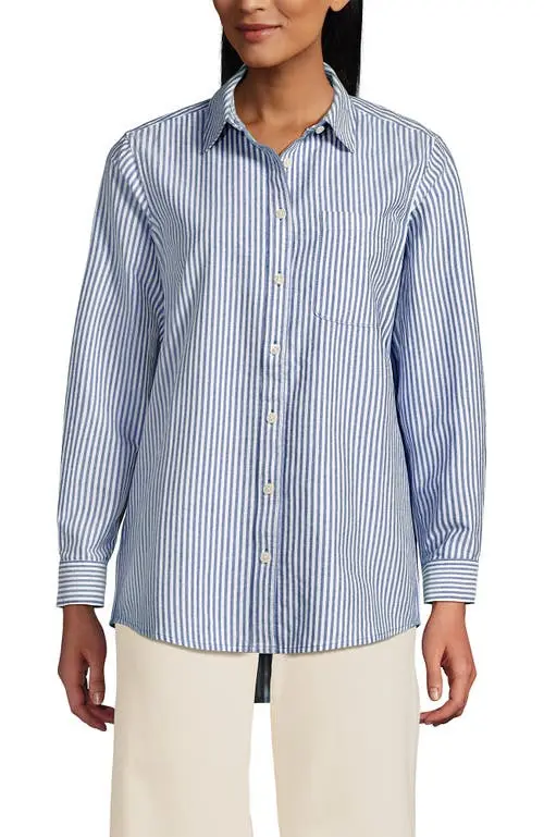 LANDS' END Oxford Shirt - Sapphire Gem Pinstripe