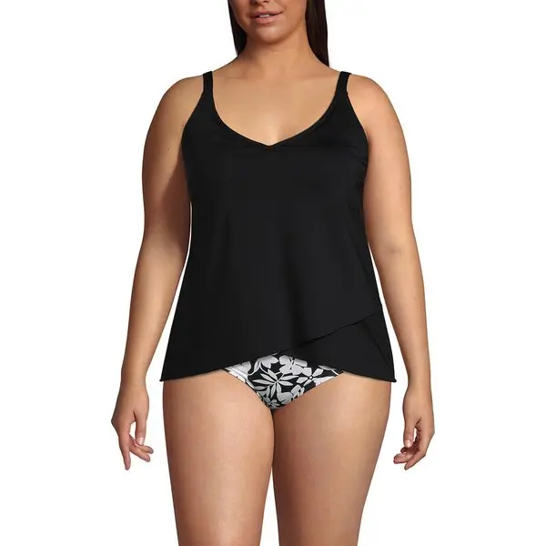LANDS' END Tulip Hem Tankini Top - Black