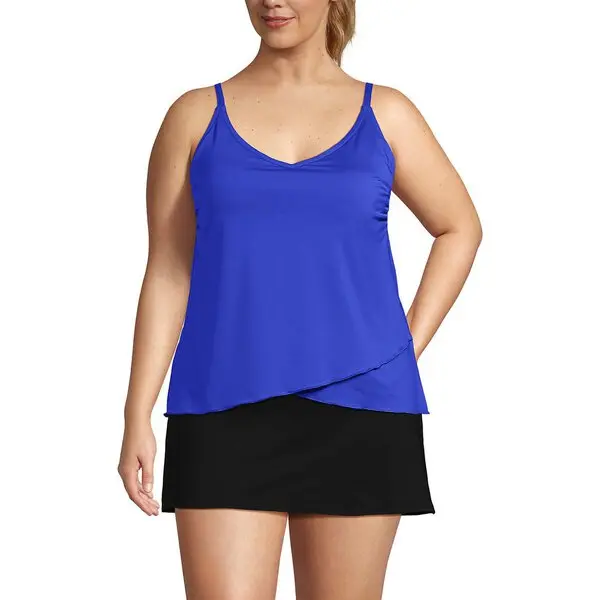 LANDS' END Tulip Hem Tankini Top - Blue Springside Floral