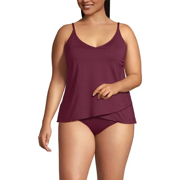 LANDS' END Tulip Hem Tankini Top - Burgundy Spritz
