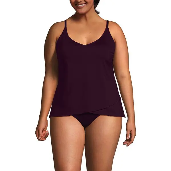 LANDS' END Tulip Hem Tankini Top - Dark Wine