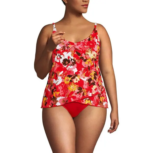 LANDS' END Tulip Hem Tankini Top - Daylily Red Multi Floral