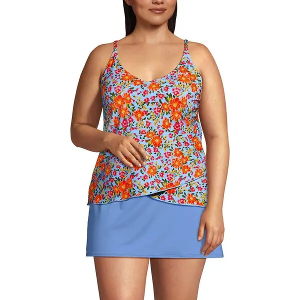 LANDS' END Long Torso Tulip Hem Tankini Top - Galaxy Blue
