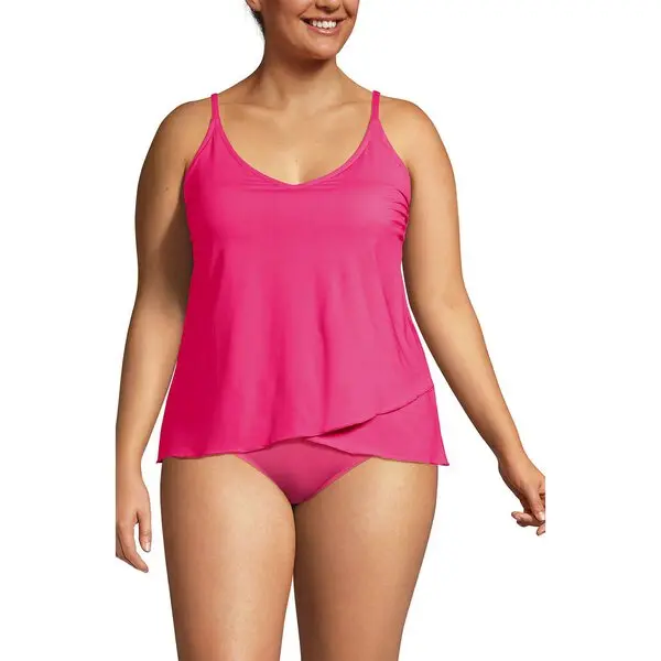 LANDS' END Tulip Hem Tankini Top - Pink Azalea