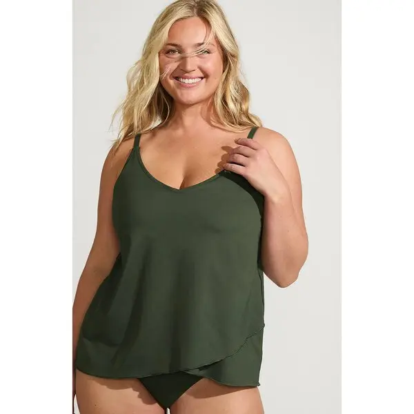 LANDS' END Tulip Hem Tankini Top - Rich Olive Green