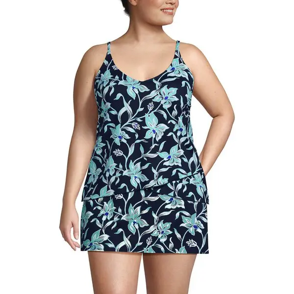 LANDS' END Tulip Hem Tankini Top - Tropic Floral/navy