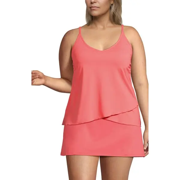 LANDS' END Long Torso Tulip Hem Tankini Top - Wood Lily