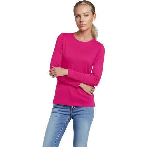 LANDS' END Supima Cotton Long Sleeve Crewneck T-shirt - Cherry Fuchsia