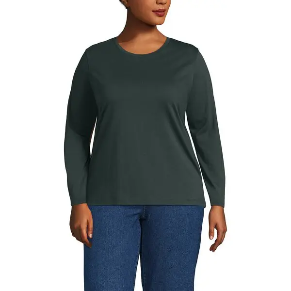LANDS' END Supima Cotton Long Sleeve Crewneck T-shirt - Evening Forest