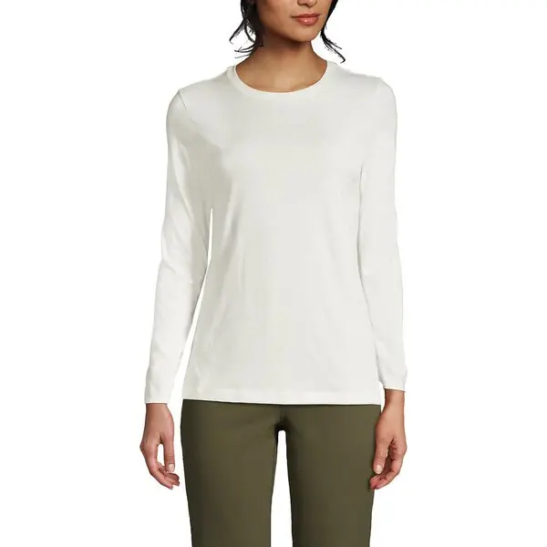 LANDS' END Supima Cotton Long Sleeve Crewneck T-shirt - Ivory