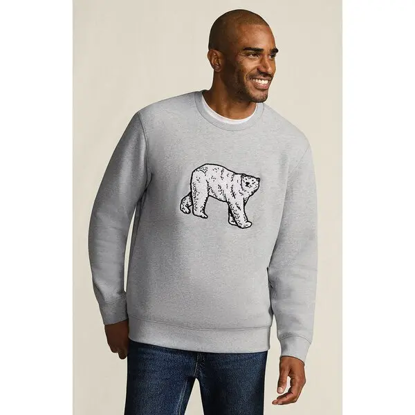 LANDS' END Long Sleeve Fleece Crewneck Sweatshirt - Chenille Bear/gray Heather