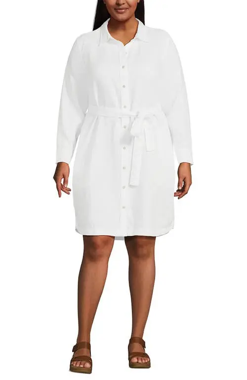 LANDS' END Linen Shirt Dress - White
