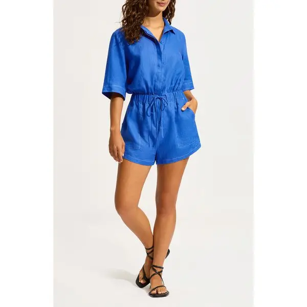 Seafolly Drawstring Waist Romper - Azure