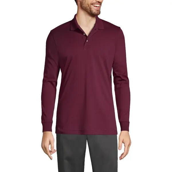 LANDS' END School Uniform Long Sleeve Interlock Polo Shirt - Burgundy