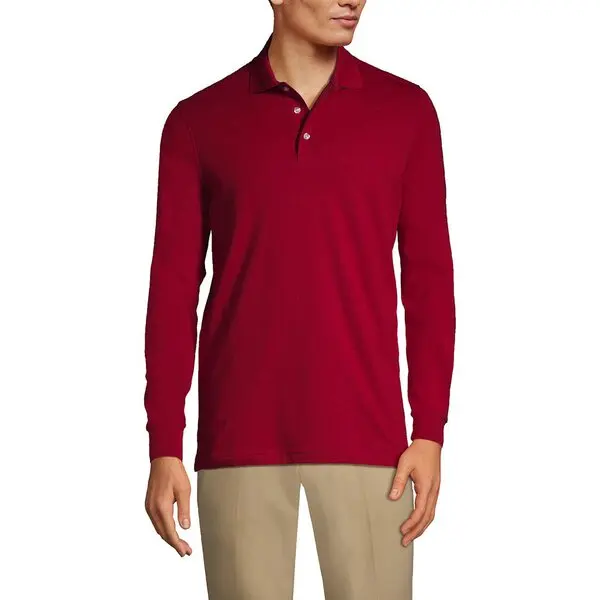LANDS' END School Uniform Long Sleeve Interlock Polo Shirt - Red