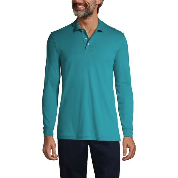 LANDS' END School Uniform Long Sleeve Interlock Polo Shirt - Teal Breeze