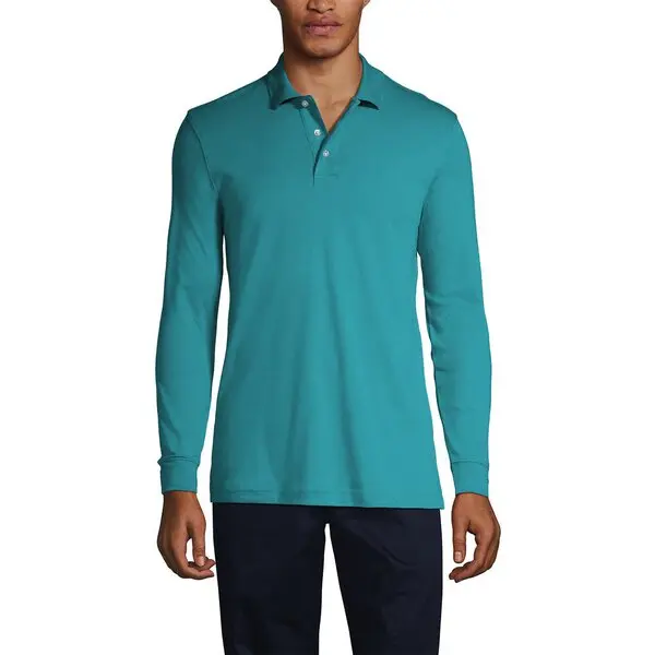 LANDS' END School Uniform Long Sleeve Interlock Polo Shirt - Teal Breeze
