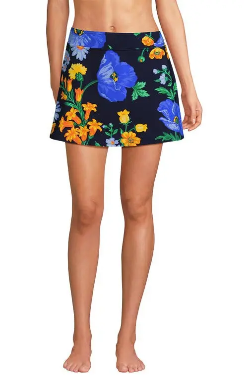 LANDS' END Tummy Control Swim Skirt - Navy/exploded Poppy Floral