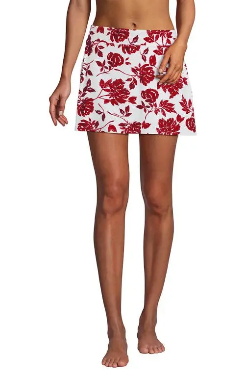 LANDS' END Tummy Control Swim Skirt - Red Graphic Floral