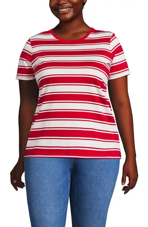 LANDS' END Relaxed Supima Cotton Crew Neck T-shirt - Compass Red Sail Stripes