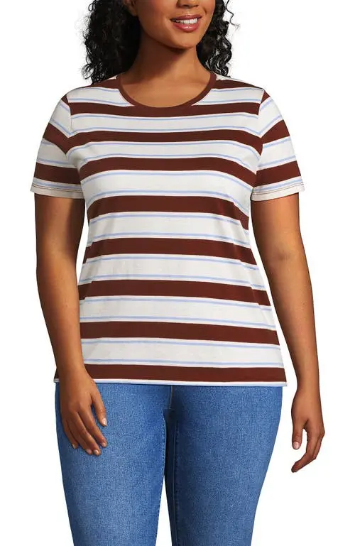 LANDS' END Relaxed Supima Cotton Crew Neck T-shirt - Earthen Clay Sail Stripes