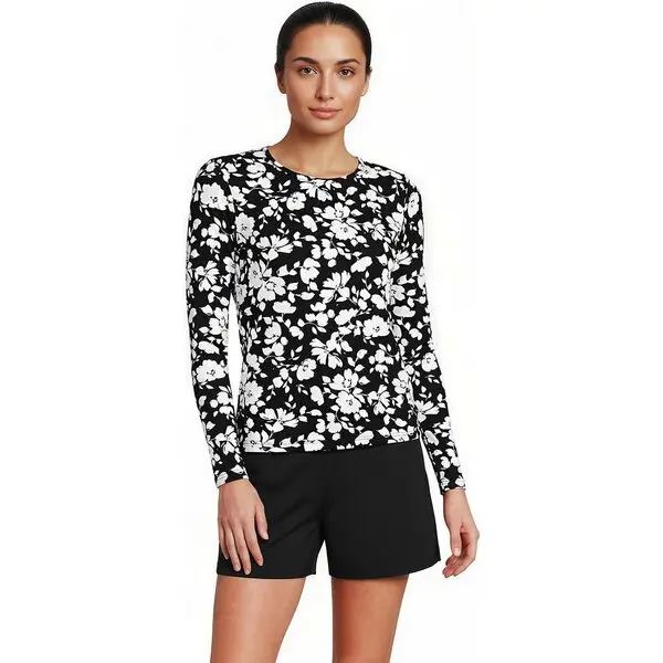 LANDS' END Sunshade Upf 50 Long Sleeve Rash Guard - Black Blossom Floral