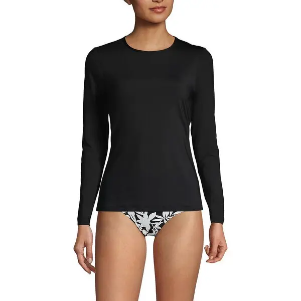 LANDS' END Crew Neck Long Sleeve Rash Guard Upf 50 Swim Tee - Black