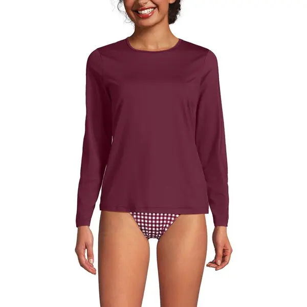 LANDS' END Upf 50 Relaxed Long Sleeve Rash Guard - Burgundy Spritz