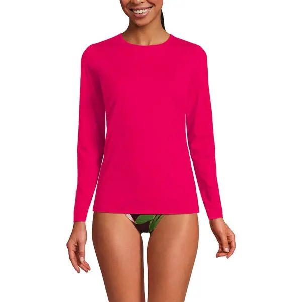 LANDS' END Upf 50 Long Sleeve Rash Guard Swim Tee - Coral Rubies