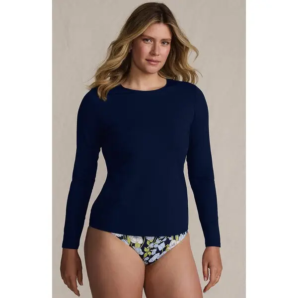LANDS' END Crew Neck Long Sleeve Upf 50 Swim Tee - Deep Sea Navy