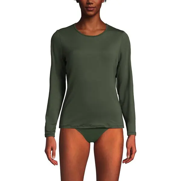 LANDS' END Sunshade Upf 50 Long Sleeve Rash Guard - Rich Olive Greens