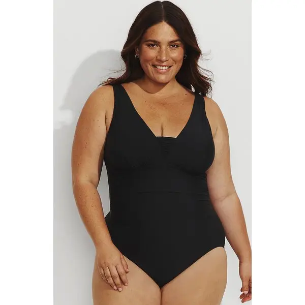 LANDS' END D-cup Slender Grecian Tummy Control One-piece Swimsuit - Black