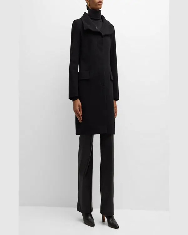 Fleurette Neo Funnel-Neck Wool Coat In Black 51% Off Editorialist