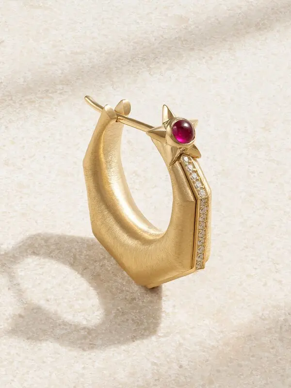 MARIE LICHTENBERG Baba 18-karat Ruby And Diamond Single Hoop Earring - Gold