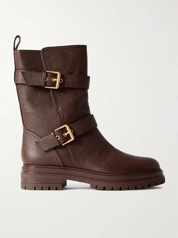 GIANVITO ROSSI Thiago Flair Buckled Textured-leather Boots - Brown