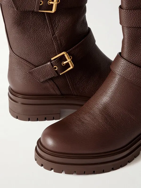 GIANVITO ROSSI Thiago Flair Buckled Textured-leather Boots - Brown