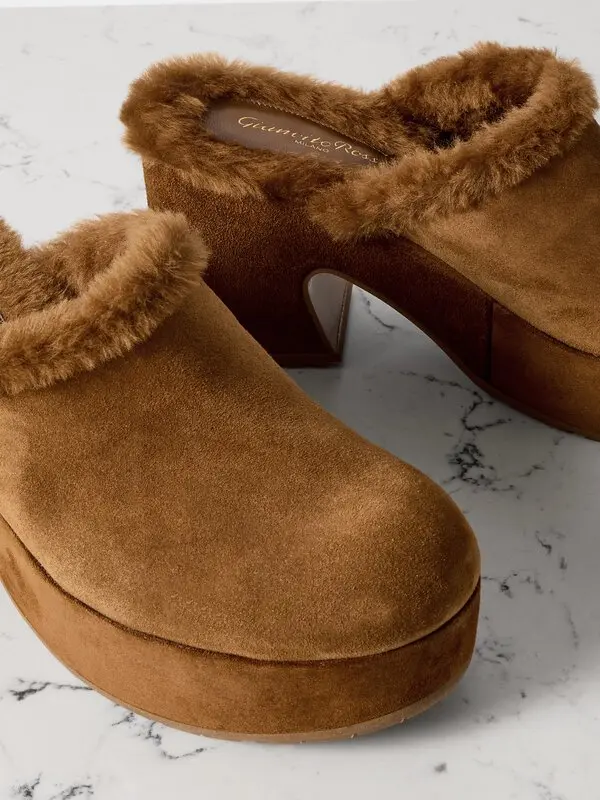 GIANVITO ROSSI Lyss 55 Shearling-trimmed Suede Mules