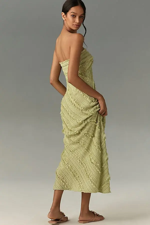 Endless Rose Strapless Textured Column Midi Dress - Green | Editorialist