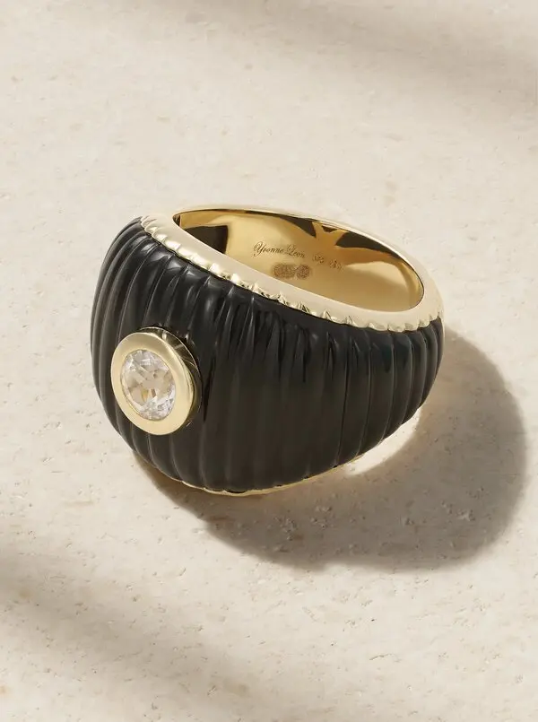 Yvonne Léon Bague 9-karat Gold, Onyx And Topaz Ring - Black