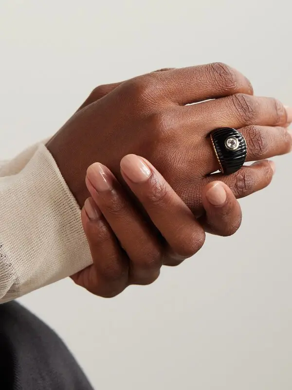 Yvonne Léon Bague 9-karat Gold, Onyx And Topaz Ring - Black