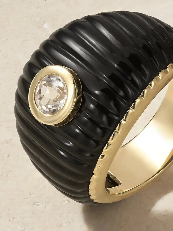 Yvonne Léon Bague 9-karat Gold, Onyx And Topaz Ring - Black