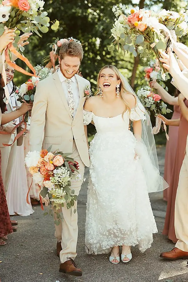 Watters Willowby Lilia Puff-sleeve Lace Empire Wedding Gown