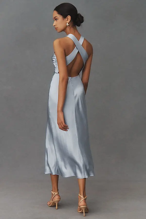 reformation casette sleeveless silk midi dress Reformation Casette Sleeveless Silk Midi Dress In Blue