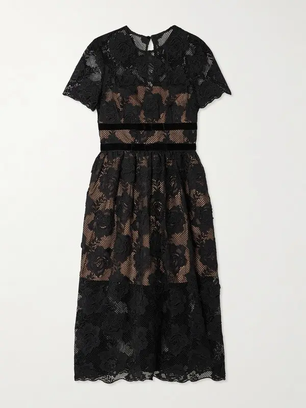 chinese dress ladies Self-Portrait | Yellow Lace Collared Midi Dress