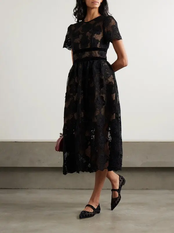 chinese dress ladies Pink Lace Embellished Midi Dress  self-portrait-US