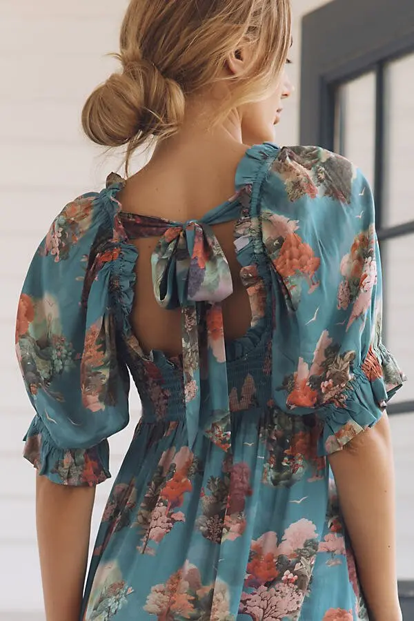 anthropologie smocked ruffle midi dress Sleeveless Smocked-Waist Ruffled Midi Dress