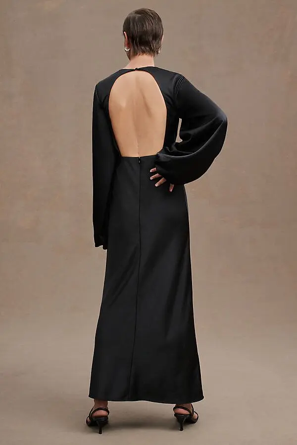 Significant Other Demi Backless Long-Sleeve Column Gown - Black